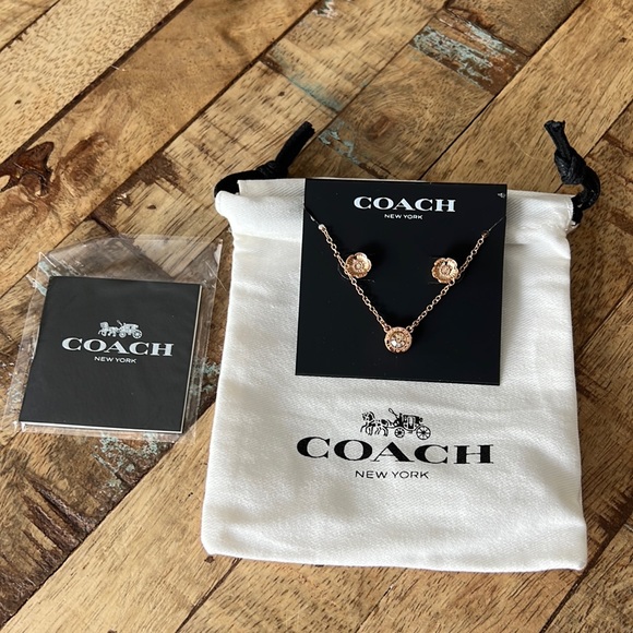 Coach | Jewelry | Nwt Coach Circle Rose Gold Necklace Earrings Set ...